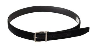 Dolce & Gabbana Mens Black Casual Velvet Silver Metal Logo Buckle Belt