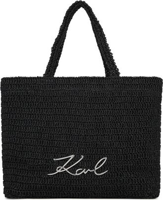 Karl Lagerfeld Shopper - K/Signature Geh&auml;kelte Strandtasche - Gr. unisize - in Schwarz - f&uuml;r Damen