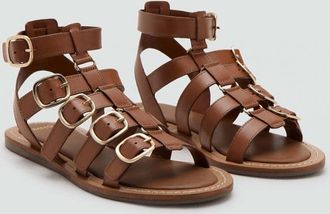 Mango Sandales cuir brides et boucles marron moyen - Femme - 35 - MANGO