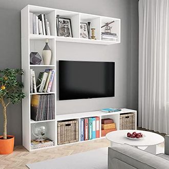 vidaXL Ensemble de Biblioth&egrave;que/Meuble TV 3 pcs, Armoire de T&eacute;l&eacute;vision avec Compartiment, &Eacute;tag&egrave;re &agrave; Livres Salon Int&eacute;rieur, Moderne, Blanc