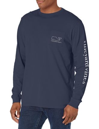 Vineyard Vines Herren Long Sleeve Vintage Whale Pocket T-Shirt, Blaue Blazer-Waschung, Medium