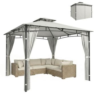 OUTSUNNY Tonnelle de jardin ext&eacute;rieur - Outsunny - cadre de toit r&eacute;tractable & double toit UV50+, imperm&eacute;able - 3x3m - cr&egrave;me