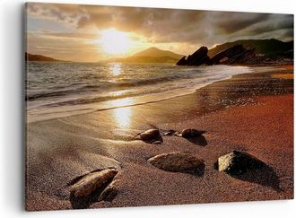 Arttor Bilder auf Leinwand 100x70cm Leinwandbild Strand Wolken Abend Küste Groß Wanddeko Bild Schlafzimmer Küche Deko Wandbilder Dekoration Wohnzimmer Wall D