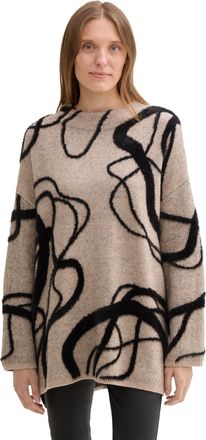 Tom Tailor Damen Pullover aus Federgarn, 37133 - Beige Melange Geometric Knit, L