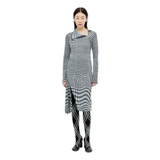 Burberry Asymmetrisches Midikleid mit Hahnentrittmuster und Kragen - - Dresses - Damen - Grau - S