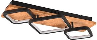 Trio Leuchten LED Deckenleuchte Rama 643210332, Metall Schwarz matt, Holz naturbelassen, inkl. 32 Watt LED, Switch Dimmer