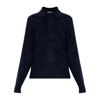 Forte_Forte Polo en cachemire &agrave; manches longues - Femme - Pulls - Bleu - Taille: 40 FR