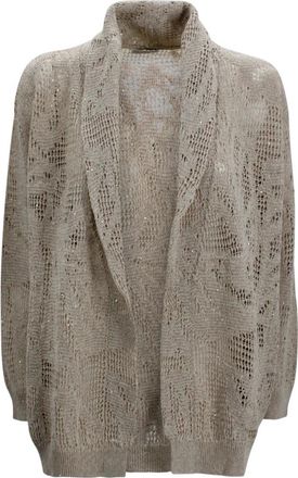 Brunello Cucinelli Femme, Pulls, Beige, Taille: 36 FR Cardigan ajour&eacute;