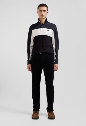 Eden Park Polo Manches Longues Tricolore En Piqu&eacute; Coton Noir Coupe Regular