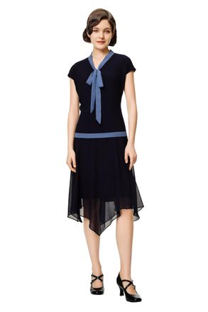 Babeyond Gatsby Kleid f&uuml;r Damen - Chiffon Flapper Kleid Niedrige Taille 1920er Jahre Br&uuml;llende 20er Jahre Great Gatsby Party, Marineblau, 38