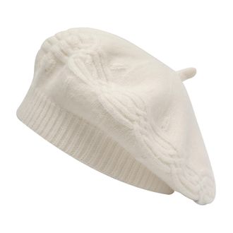 ZLYC Damen Baskenm&uuml;tze Klassische Franz&ouml;sischen Barett Einfarbig Warm Beret(Kabelstrick Wei&szlig;)