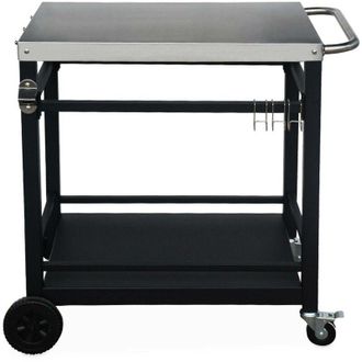 Sweeek Desserte de barbecue en acier 88 cm avec roues et poign&eacute;e. noir. L 88 x l 58 x h 82.8cm