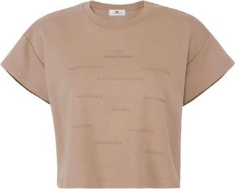 Elisabetta Franchi Femme, Sweatshirts et sweats &agrave; capuche, Brun, Taille: 34 FR T-shirt en jersey avec imprim&eacute; de lettrage