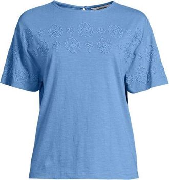 Lands End Flammgarn-Shirt mit Stickereien, Damen, Größe:40-42 regular, Blau, Baumwolle, by Lands End