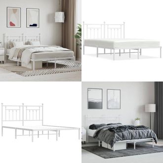 vidaXL Cadre de lit m&eacute;tal sans matelas et t&ecirc;te de lit blanc 140x200 cm - Cadre De Lit - Lit Double - Lit Metal - Lit Blanc - Meuble Chambre - Home & Living