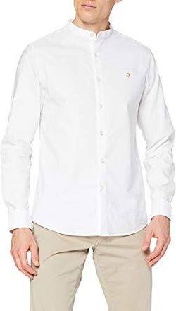 Farah Brewer Chemise ajustée en Coton Oxford avec col Grand-père, Blanc, XS Homme