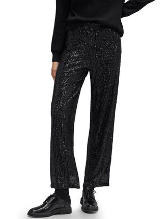 Street One Damen A377030 Pailletten Hose, Black, 40W / 30L