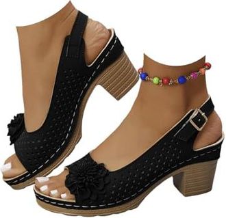 Generic Sandales &agrave; talons bas larges, chaussures d&eacute;t&eacute; pour femme, sandales orthop&eacute;diques &agrave; talon bas pour femme, sandales orthop&eacute;diques pour femme, sandales &agrave;
