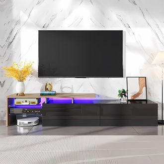 Generic TV Schrank Wohnzimmerm&ouml;bel mit Glasb&ouml;den Hochglanzfront und variablen Lichteffekten Medienboard mit Stauraum f&uuml;r TV Zubeh&ouml;r und Dekoration geeignet f&uuml;