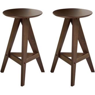 Beliani Set mit 2 Barhockern AROMA Holz Dunkelbraun