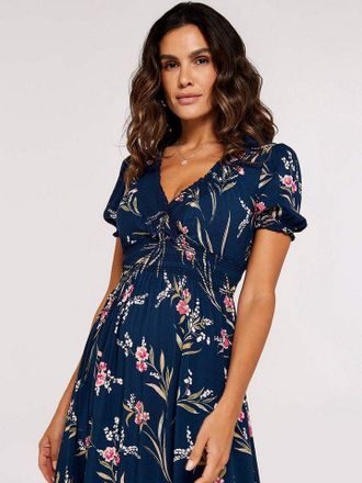 Apricot Maxikleid Watercolour Floral Smocked Dress mit gesmokter Taille