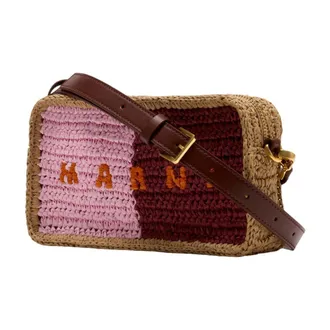 Marni Womens Woven Leather Colorblock Crossbody Bag Multicolor Calfskin