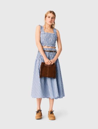 Maje Gesmoktes Baumwolltop Mit Strass - Carreaux Bleus Print - Maje