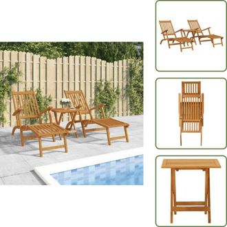 vidaXL Gartenliegen mit Fu&szlig;teil und Tisch Massivholz Akazie - Gartensessel - Gartenstuhl - Liege - Loungem&ouml;bel - Holzsessel