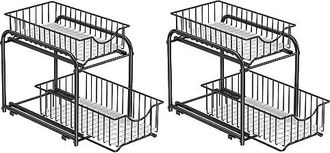 Songmics Lot de 2, Organiseur de Cuisine, Étagère sous Évier, 2 Paniers Coulissants, Empilable, Rangement dans Placard, sous Lavabo, avec Tiroirs, pour Cuisine