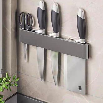 Generic Porte-couteaux Mural En Acier Inoxydable Avec Crochets - Bloc &Agrave; Couteaux Porte-ustensiles De Cuisine(Grey,50cm)