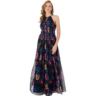 Anaya with Love Ladies Maxi Dress Women Halter Neck Sleeveless Back Keyhole Long for Wedding Guest Prom Ball Evening Gown Bridesmaid Robe, Floral, 52 aux Femmes