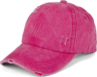 styleBREAKER Damen Baseball Cap im Washed Destroyed Used Look, Ponytail, 6-Panel, Klettverschluss verstellbar 04023080, Farbe:Pink