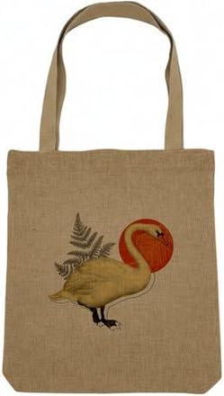 Fabulous Sac Shopping Tote Bag Aspect Lin - Cygne Collage minimaliste Biologie Illustration Ancienne - Sac de Courses Toile Epaisse 360g Beige Naturel Cabas Po