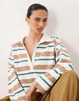 4th & Reckless Crop top style maillot de rugby avec rayures et col - Blanc multicolore