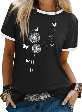 Dresswel Damen Pusteblume T-Shirt Retro L&ouml;wenzahn Herzen Druck Rundhals Kurzarm Tee Shirts Sommer Tops Oberteile f&uuml;r Frauen