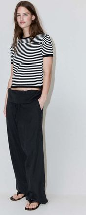 Mango Pull-over rayures manches courtes noir - Femme - XXS - MANGO