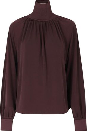 Vince Haut &agrave; col roul&eacute; &agrave; manches longues et fronces avec bord-c&ocirc;te - Femme - Blouses et Chemises - Violet - Taille: 40 FR