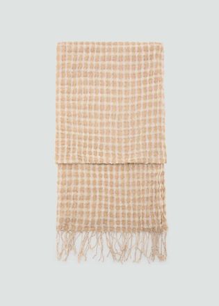 Mango Foulard coton franges beige - Femme - Taille unique - MANGO