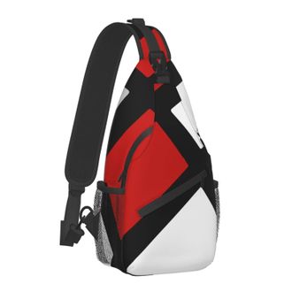AOOEDM Modischer Sling-Rucksack, rot, grau, schwarz, weiß, geometrisch, leichte Umhängetasche, Outdoor-Brust-Tagesrucksack mit verstellbarem Riemen für Radfa