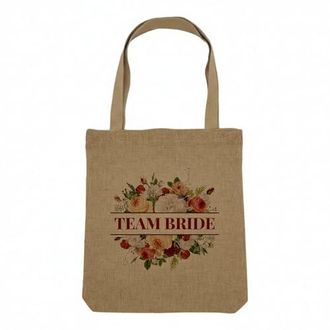 Fabulous Sac Shopping Tote Bag Aspect Lin - Team Bride Wedding Bride Flower Bouquet - Sac de Courses Toile Epaisse 360g Beige Naturel Cabas Port&eacute; Epaule Solide
