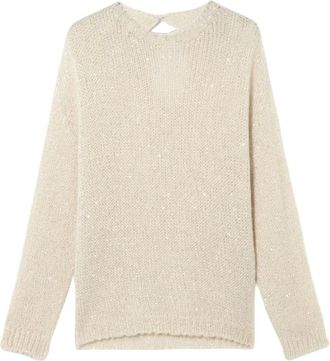 Oltre Femme, Pulls, Blanc, Taille: 42/44 FR Pull en mohair m&eacute;lang&eacute; avec micro-sequins