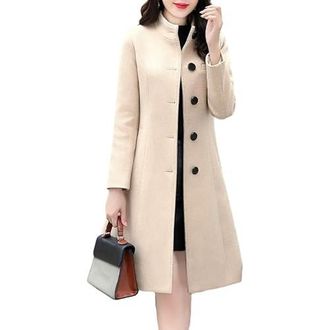 Generic Manteau caban &eacute;l&eacute;gant pour femme, coupe droite, style robe dhiver avec poches, beige, taille XXL
