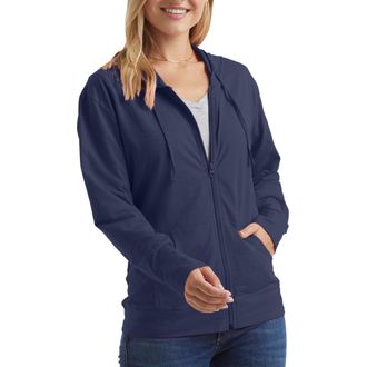 Hanes Damen Jersey Full Zip - Hoodie, Navy, L EU