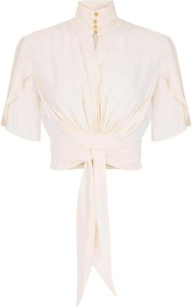Elisabetta Franchi Femme, Blouses et Chemises, Beige, Taille: 40 FR Blouse en Georgette de Viscose