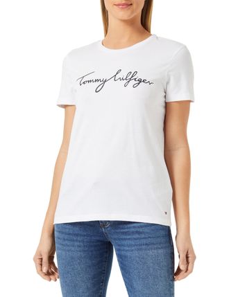 Tommy Hilfiger Damen T-Shirt Kurzarm Rundhalsausschnitt, Wei&szlig; (Th Optic White), XXS