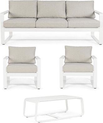 BIZZOTTO Lounge Set Merrigan mit Kissen aus lackiertem Aluminium f&uuml;r Garten und Terrasse -Merrigan Lounge Set / Weiss