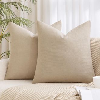 Miulee 2er Kissenbezug 40x40 Taupe Chenille Kissenbezüge Kissenhülle Sofakissen dekokissen zierkissen für Couch Sofa Wohnzimmer