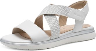 Tamaris Comfort Damen Sandalen flach aus Leder mit Klettverschluss, Wei&szlig; (White), 37 EU