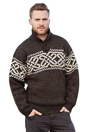 Aran Woollen Mills McLaughlins Irish Shop Pull Irlandais Carraig Donn pour Homme 100% Laine Mérinos Pull Celtic Trinity Knot Design (Marron, XXL)