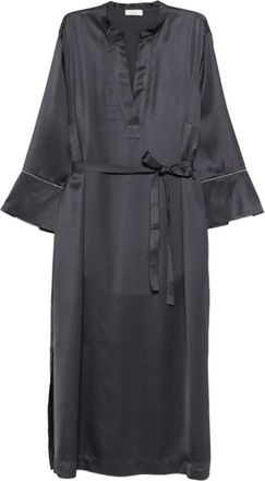 PESERICO Femme, Robes, Gris, Taille: 44 FR Robe Midi &agrave; Col V et Ceinture &agrave; Nouer